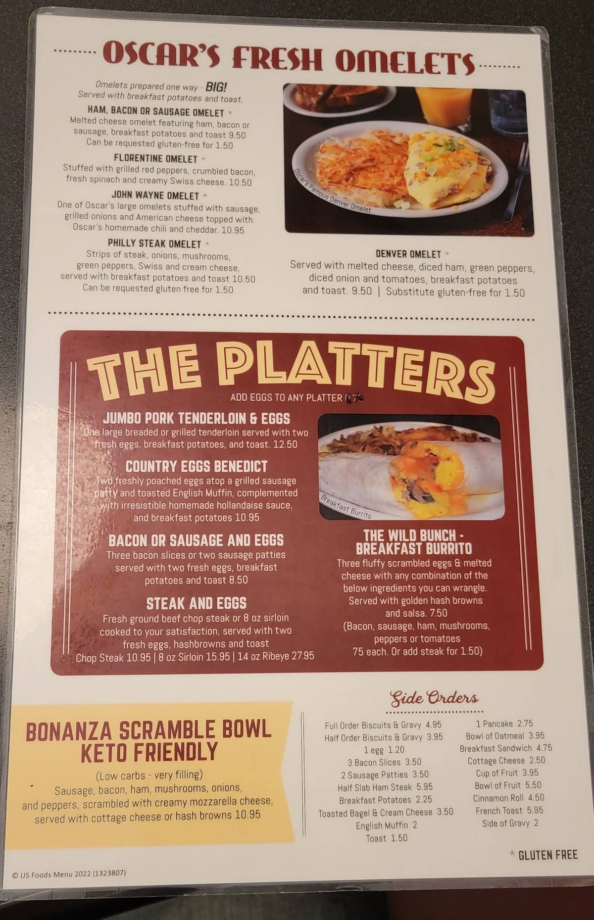 Menu at Oscar's Classic Diner steakhouse, Jefferson City