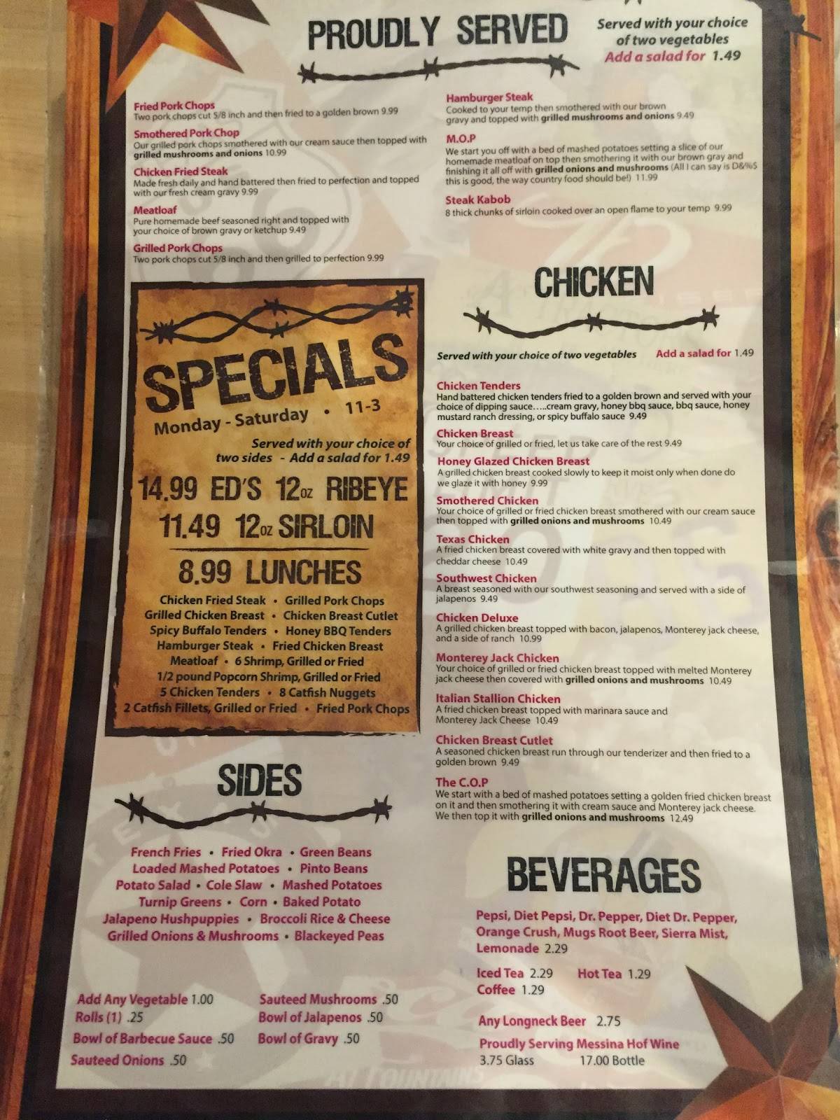 Menu at Sodolaks Beefmasters Restaurant, Bryan