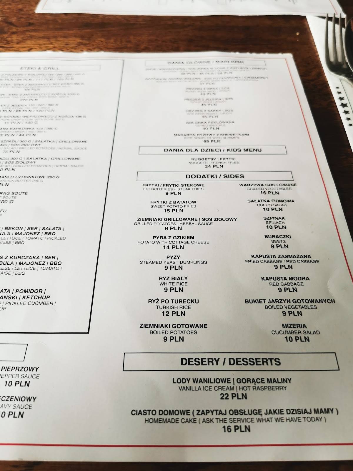 Menu at Steak House Villa Patrick steakhouse, Baranowo