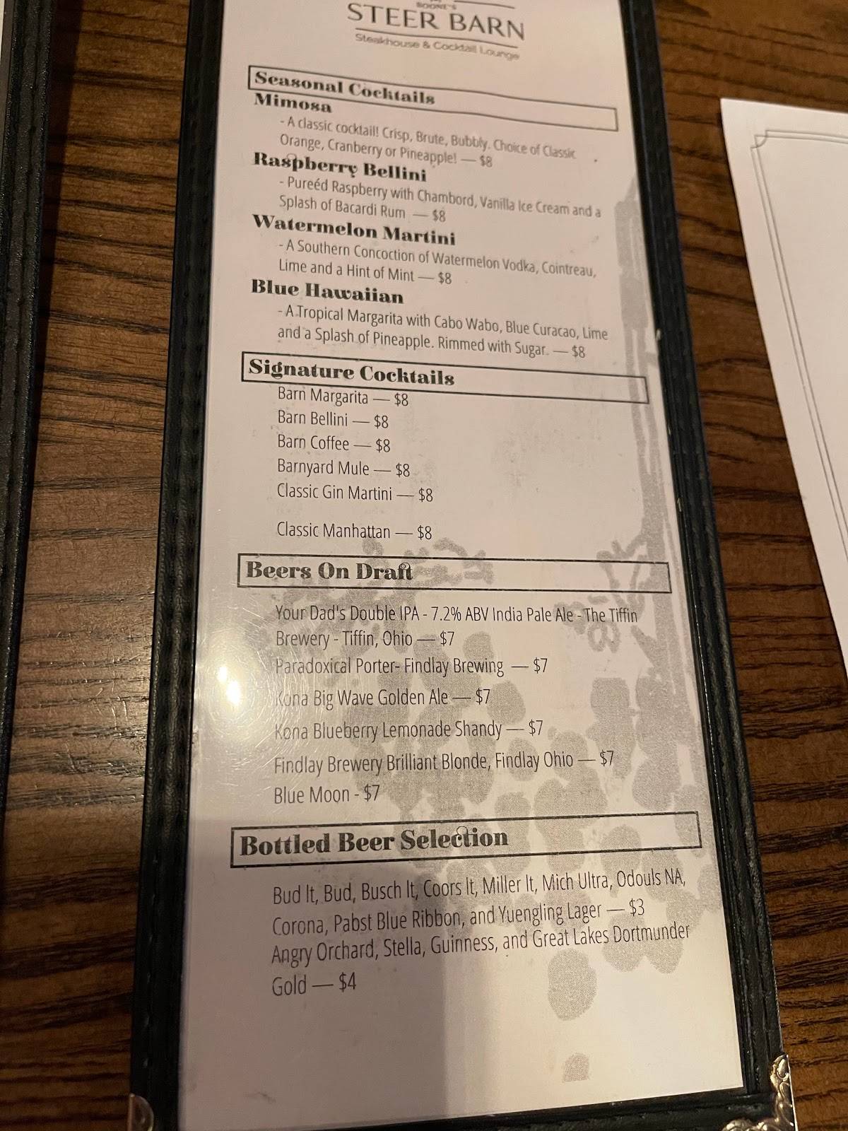 Menu at The Steer Barn, Upper Sandusky
