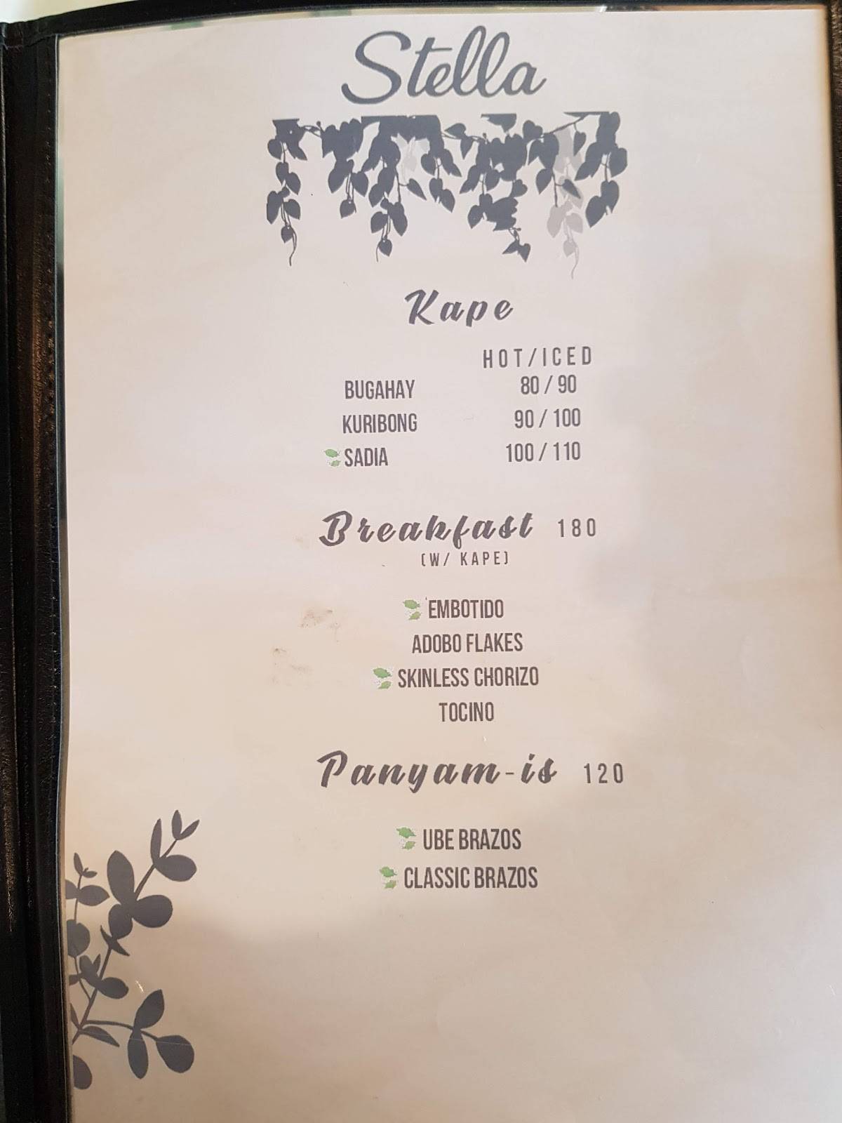 Menu at Stella restaurant, Iloilo City