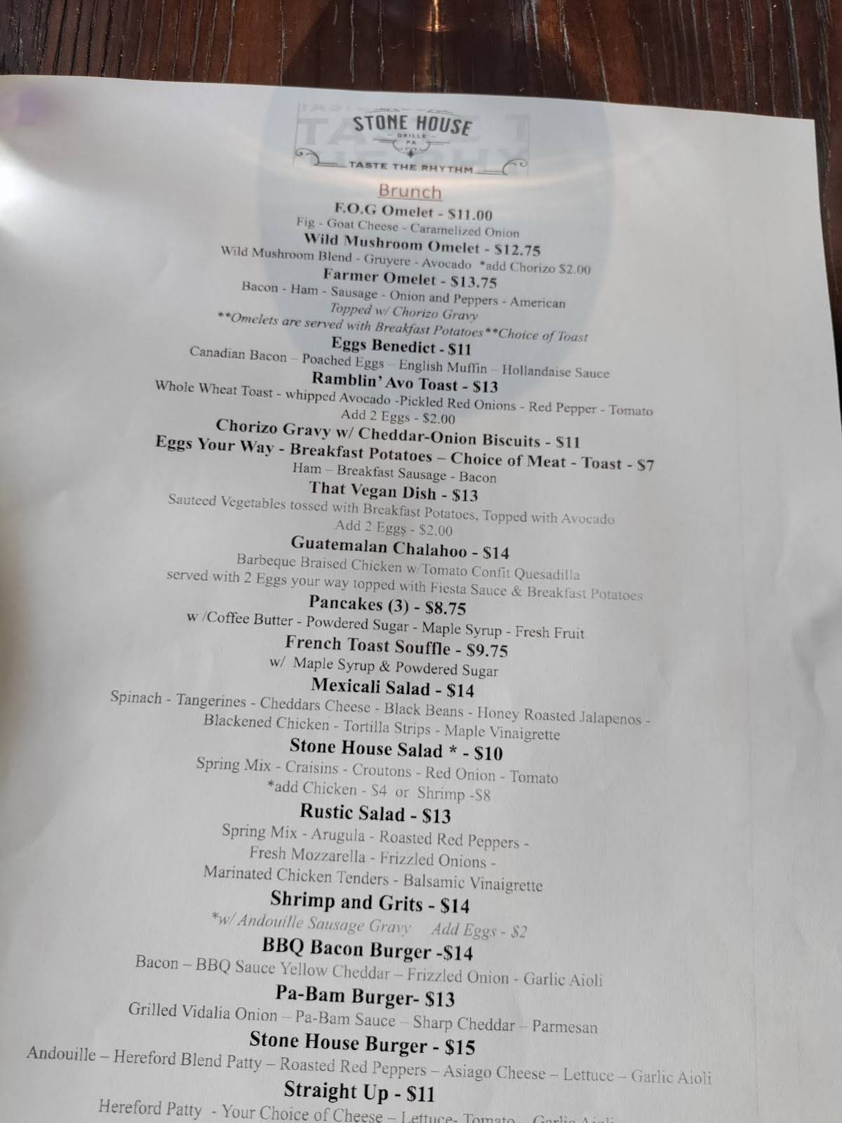 Menu at Stone House Grille restaurant, Phoenixville, Hares Hill Rd