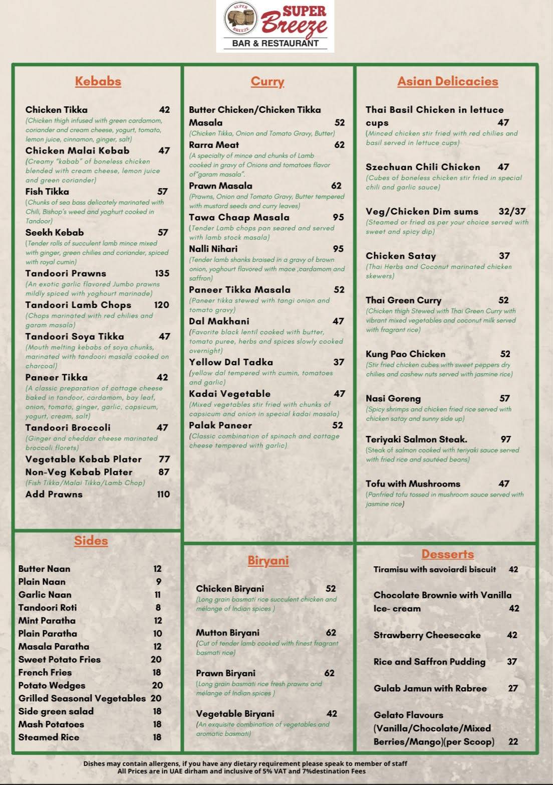 Menu at Super Breeze Bar & Restaurant, Al Jazirah Al Hamra
