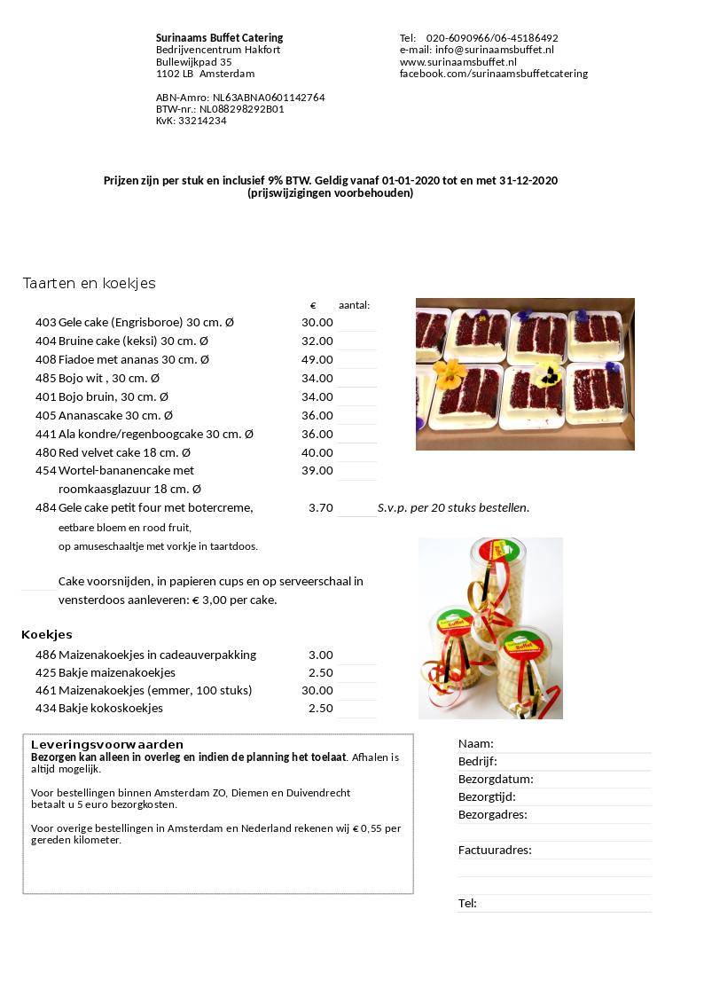 Speisekarte von Surinaams Buffet Catering, Amsterdam