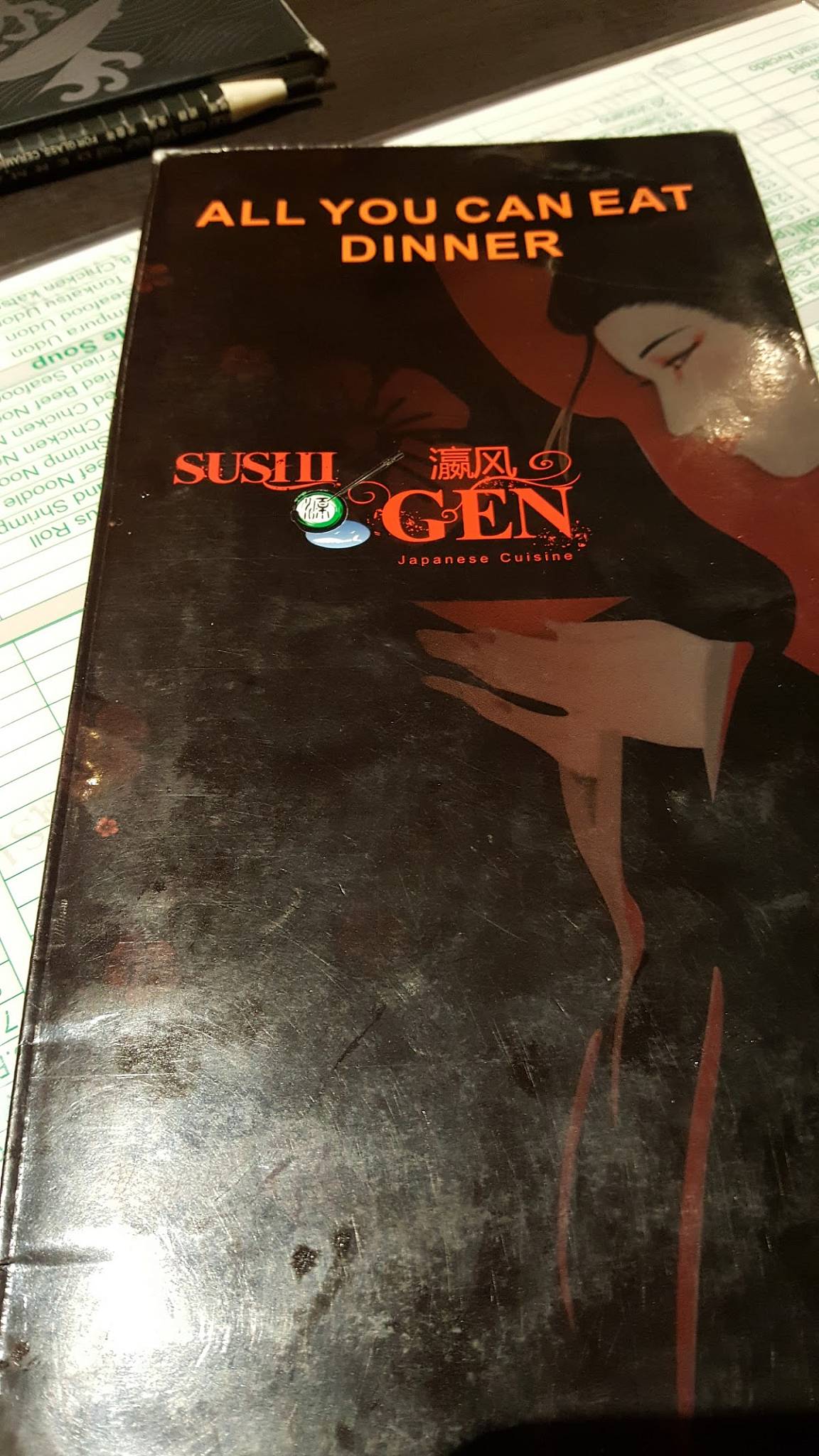 Menu at Sushi Gen restaurant, Winnipeg, 500 Portage Ave