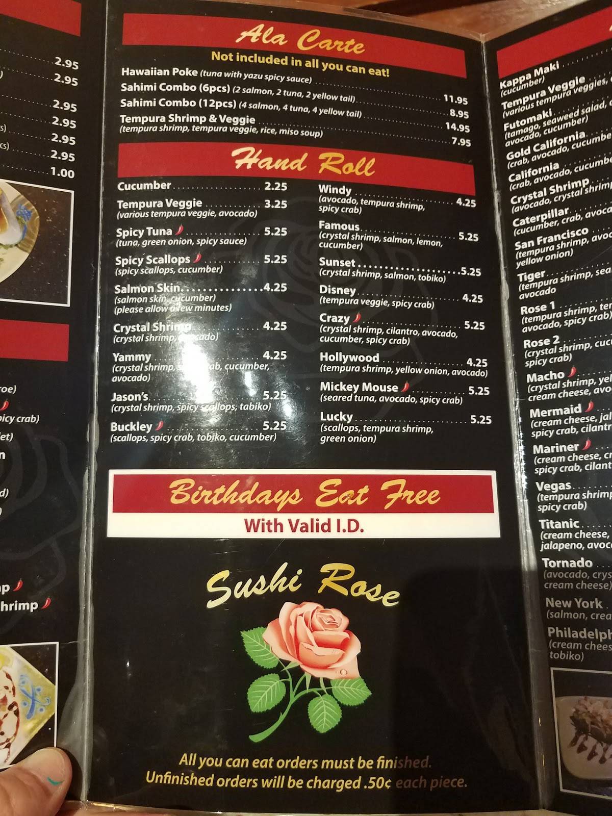 Menu at Sushi Rose restaurant, Reno, Sierra Highlands Dr Ste B147A