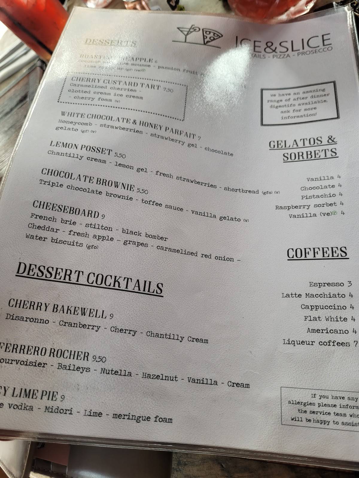 Menu at Ice & Slice at The Kiln restaurant, Swadlincote