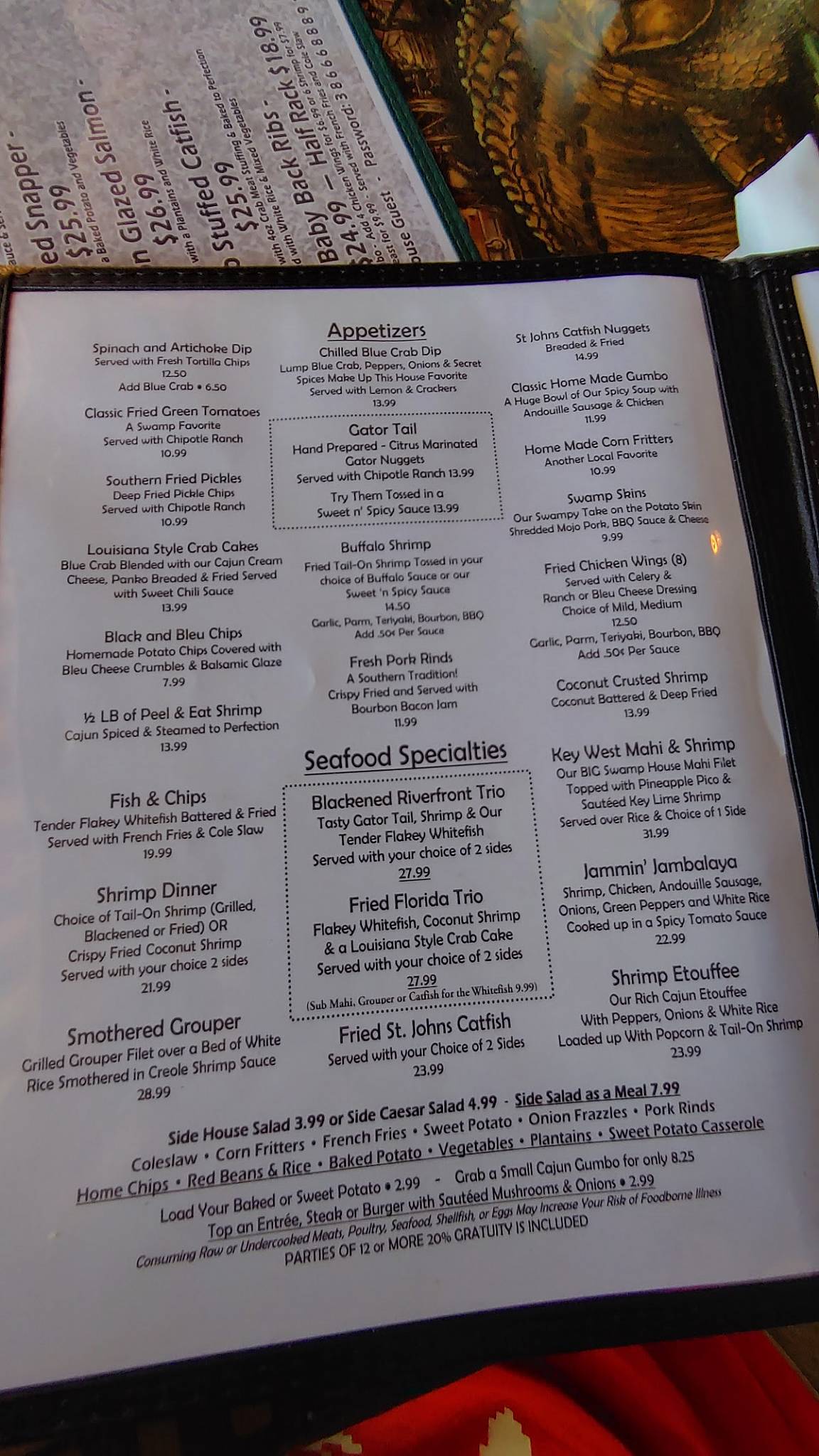 Menu at Swamp House Riverfront Grill restaurant, DeBary