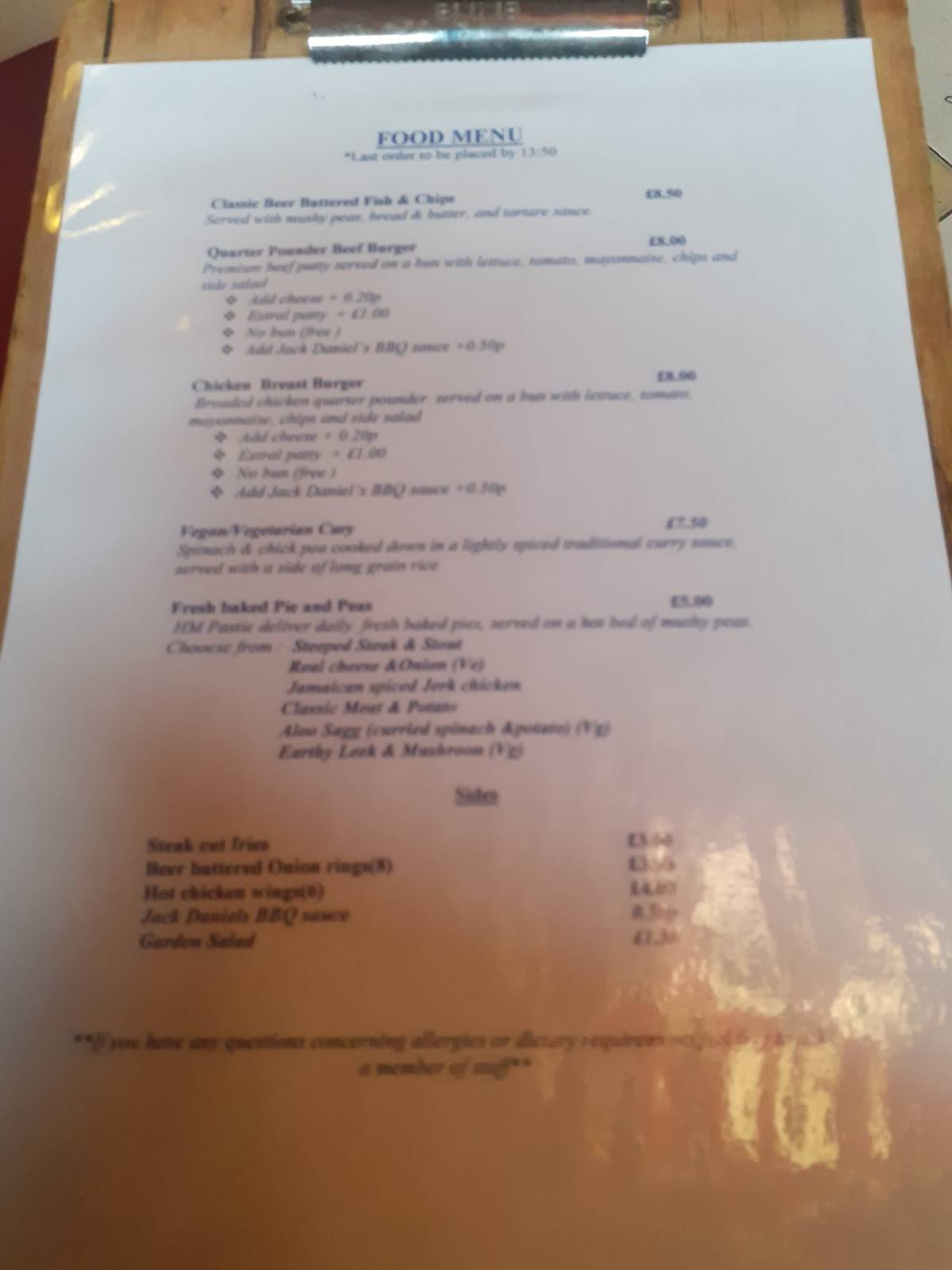 Menu at The Britons Protection pub & bar, Manchester