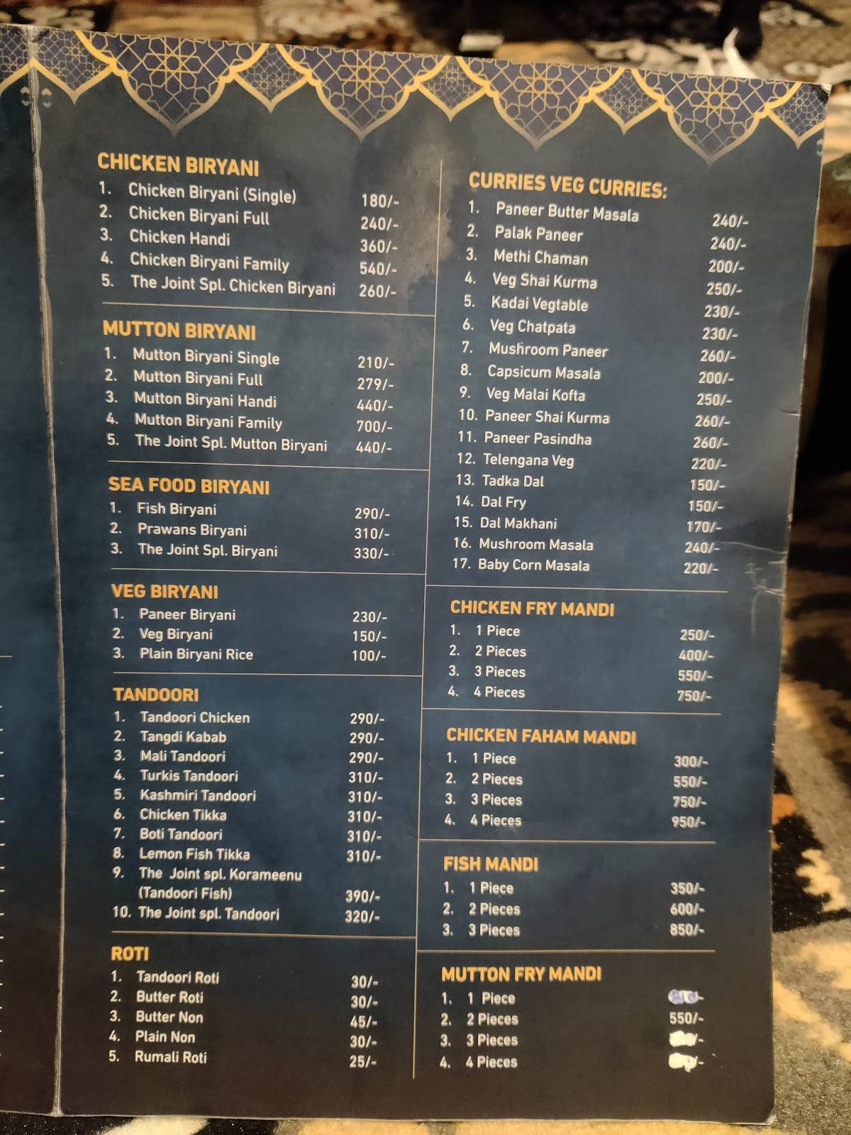 Menu at THE JOINT AL-MANDI AND GRILL, Hyderabad