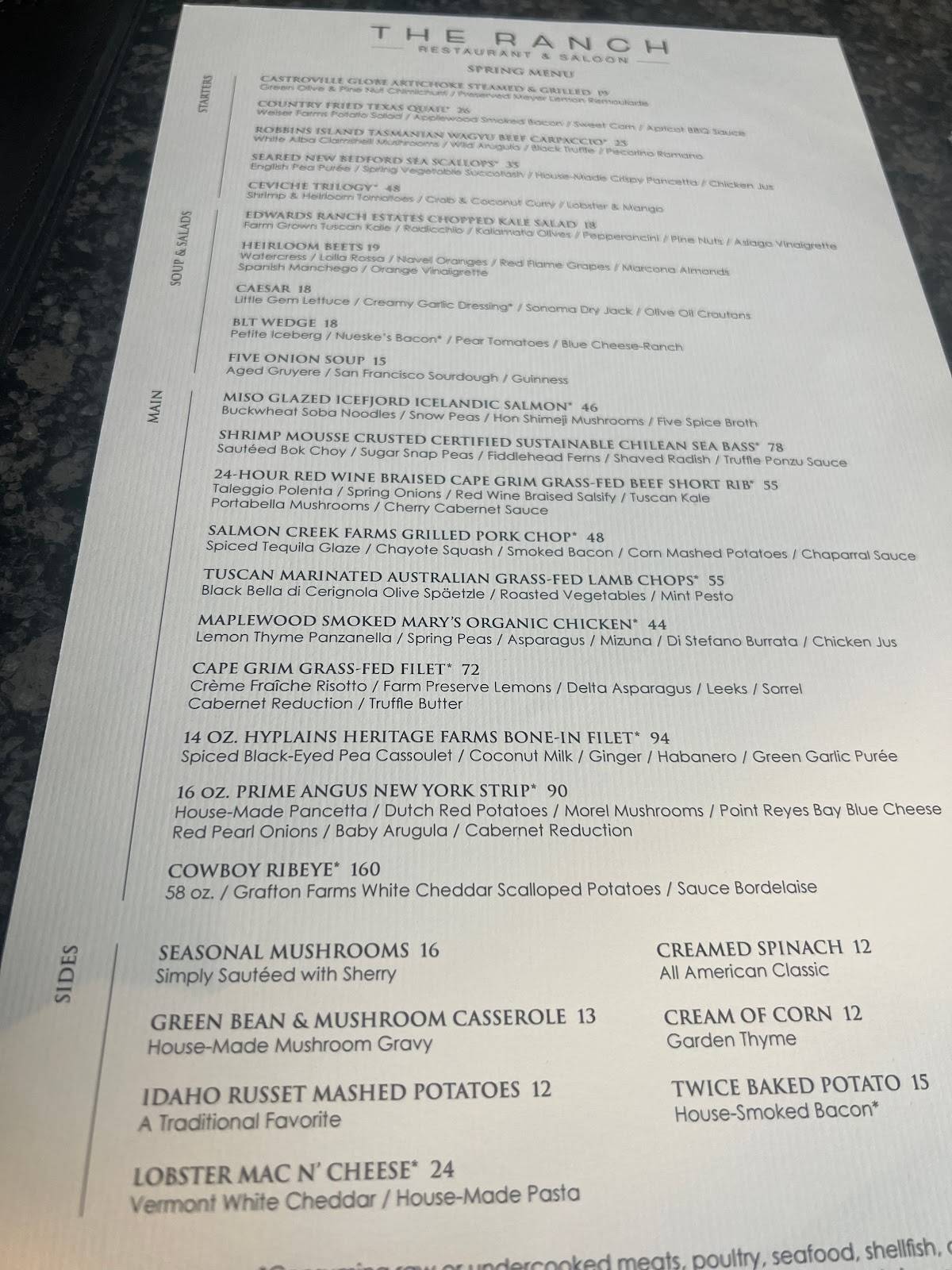 Menu at THE RANCH Restaurant, Anaheim, E Ball Rd #101A