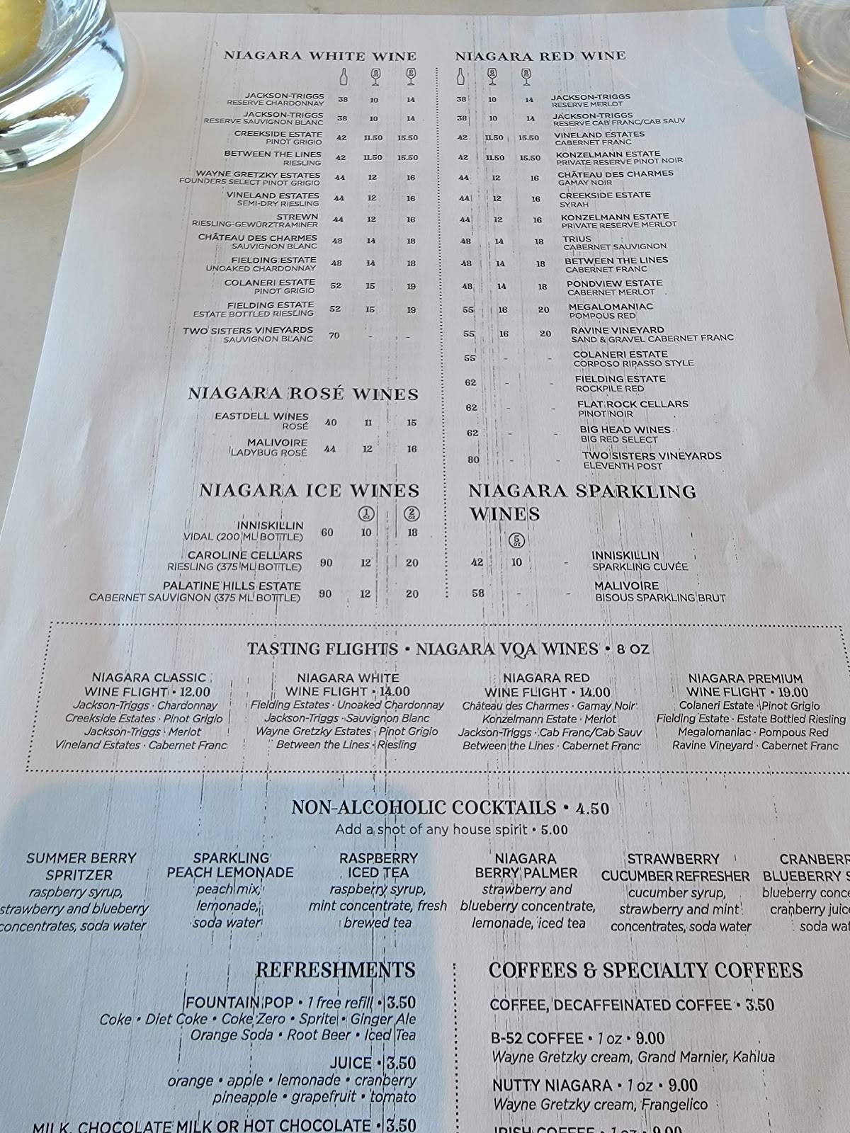 Menu at Table Rock House Restaurant, Niagara Falls