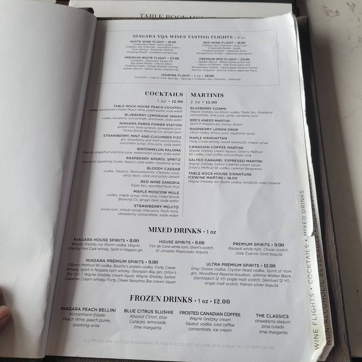 Menu at Table Rock House Restaurant, Niagara Falls