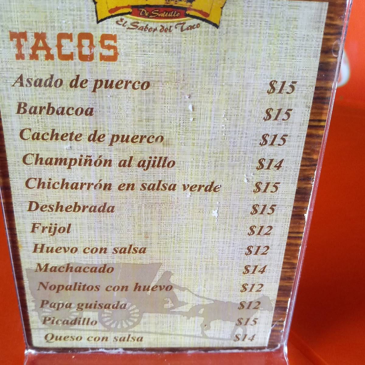 Carta del restaurante Tacos Los Pioneros, Saltillo, Blvd. Moctezuma 2065