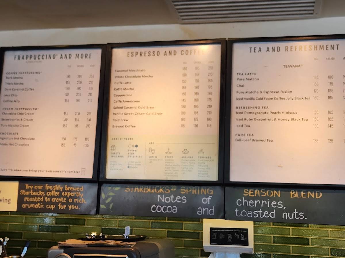 Menu at Starbucks cafe, Tagaytay, Purok 162 Tagaytay - Calamba Rd