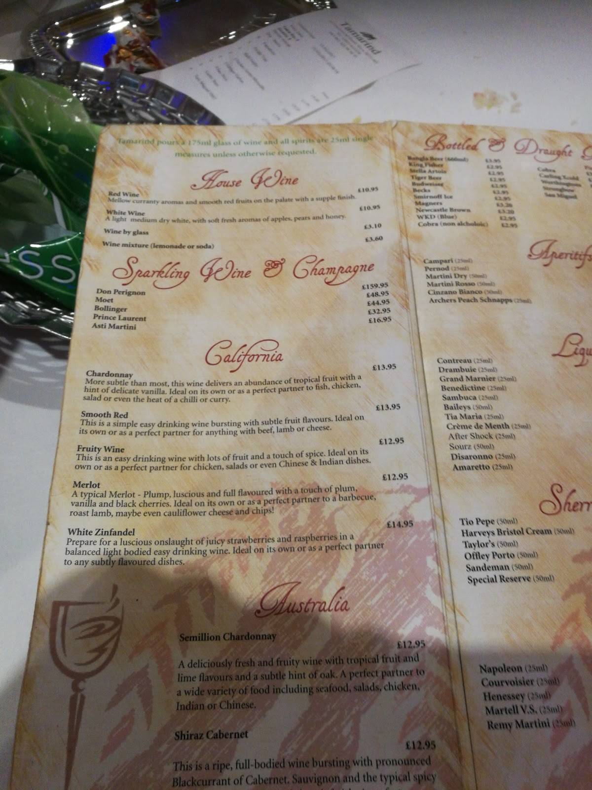 Menu at Tamarind Indian Restaurant, Risca