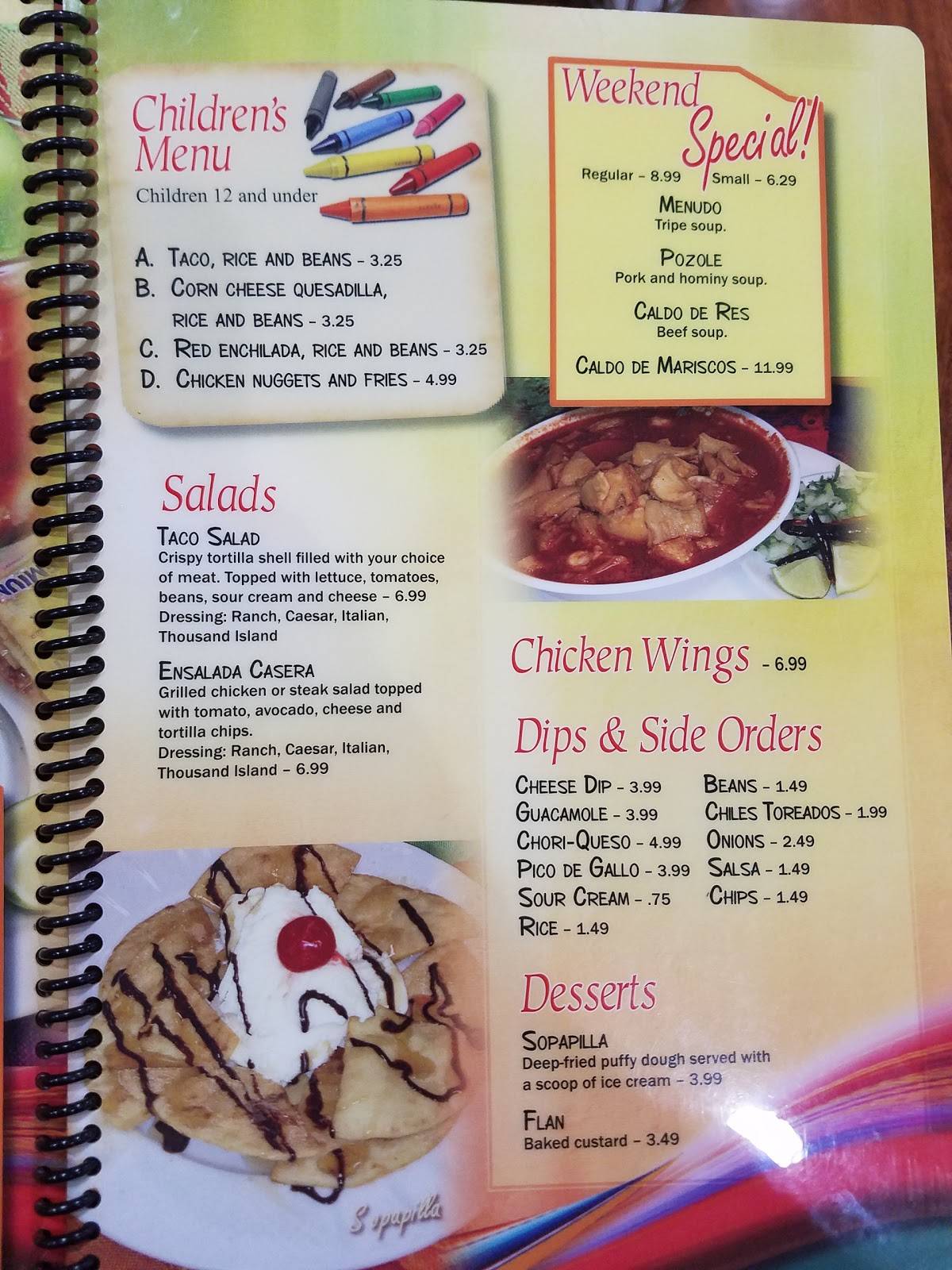 Menu at Taqueria Durango restaurant, Overland