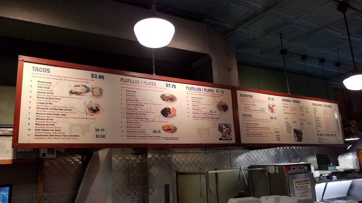 Menu at Taqueria El Milagro restaurant, Chicago, S Blue Island Ave