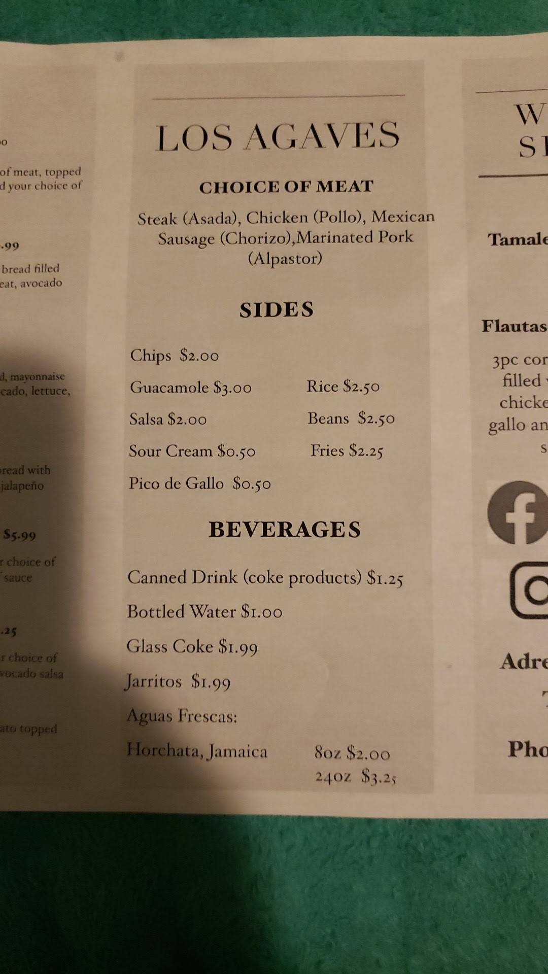 Menu at Taqueria Los Agaves restaurant, Taylor