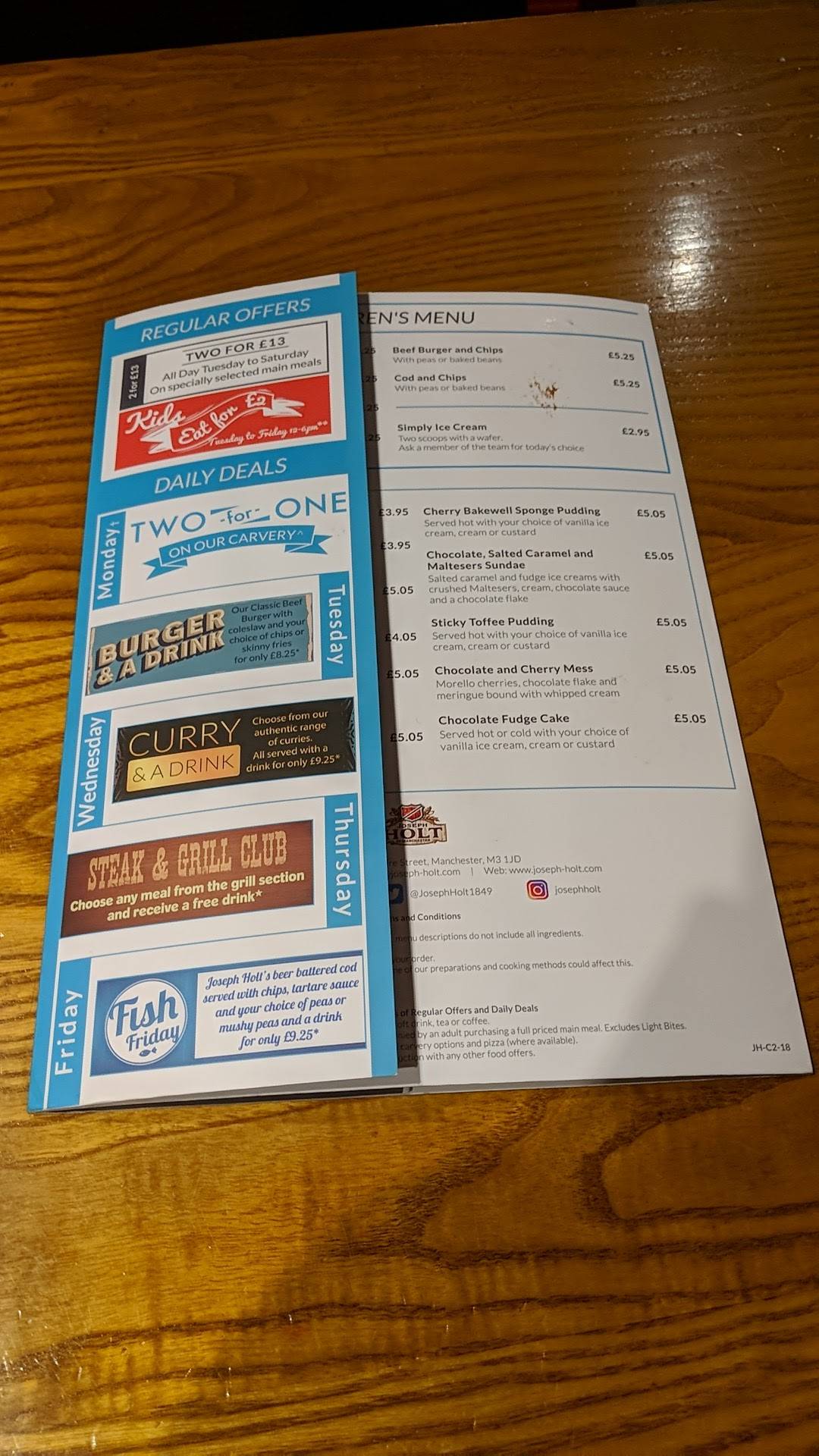 Menu at Tavern at the Mill pub & bar, Blackpool