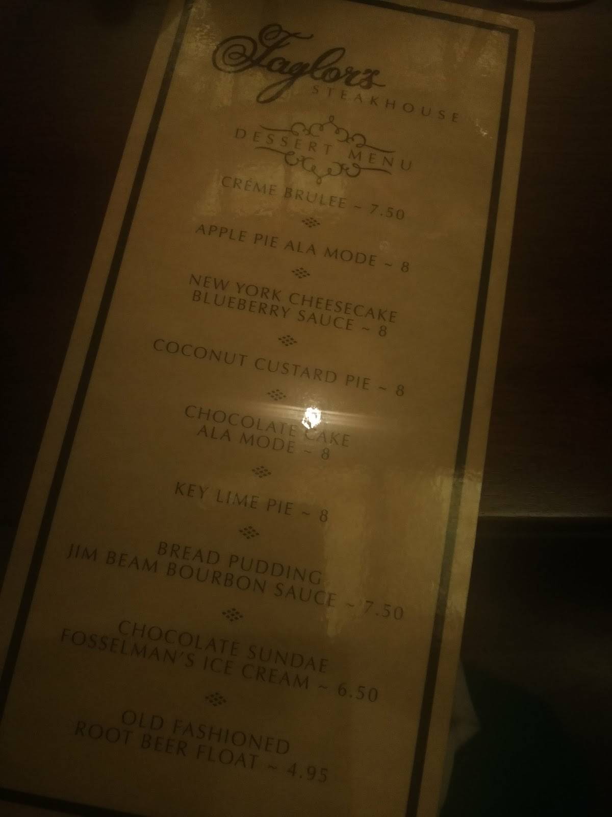 Menu at Taylor's Steak House steakhouse, La Cañada Flintridge