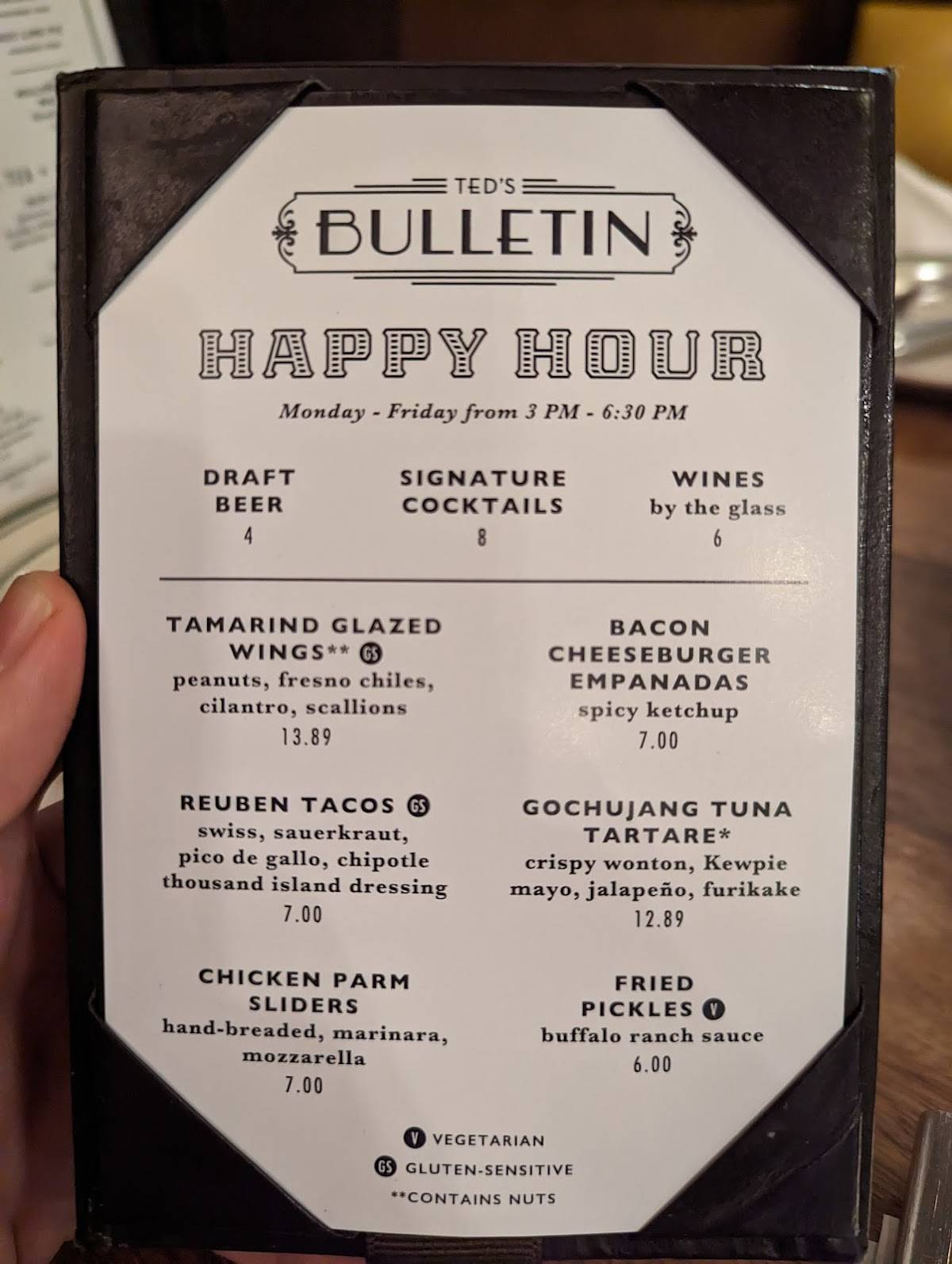 Menu at Ted's Bulletin restaurant, Reston