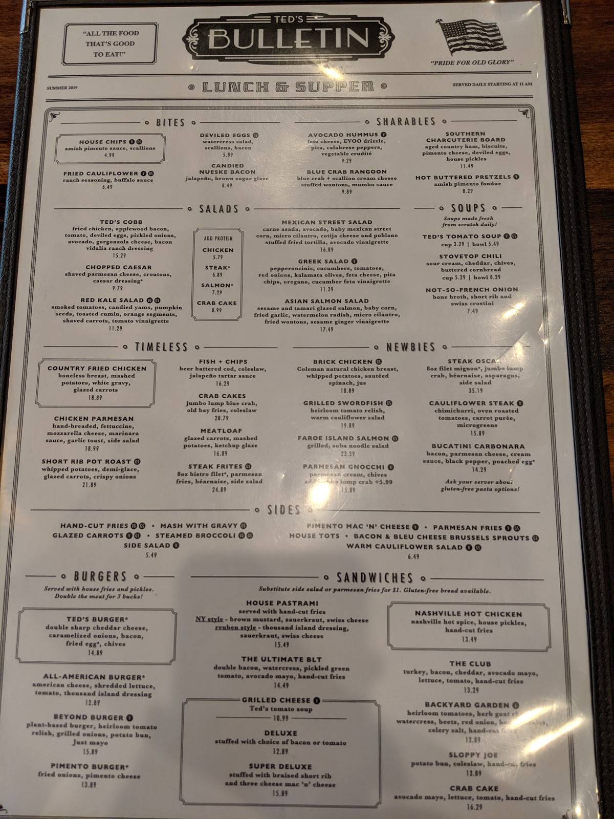 Menu at Ted's Bulletin restaurant, Reston