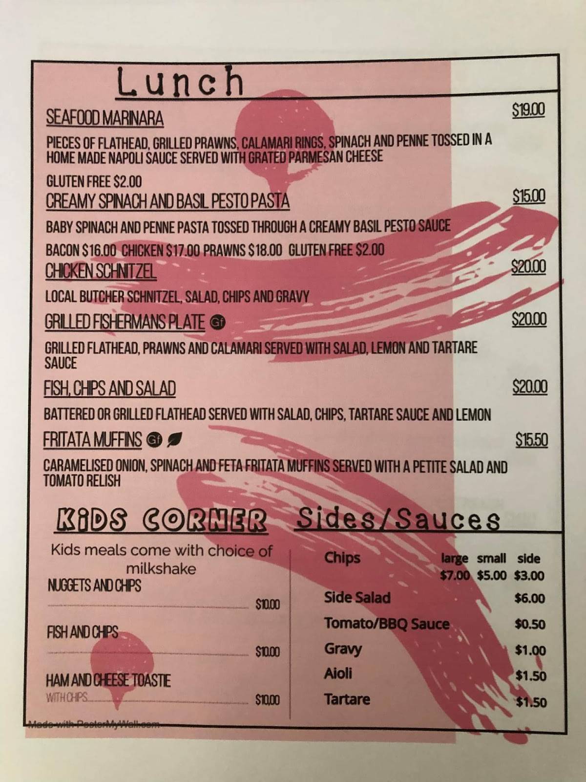 Carta de Tenterfield Corner Cafe, Tenterfield