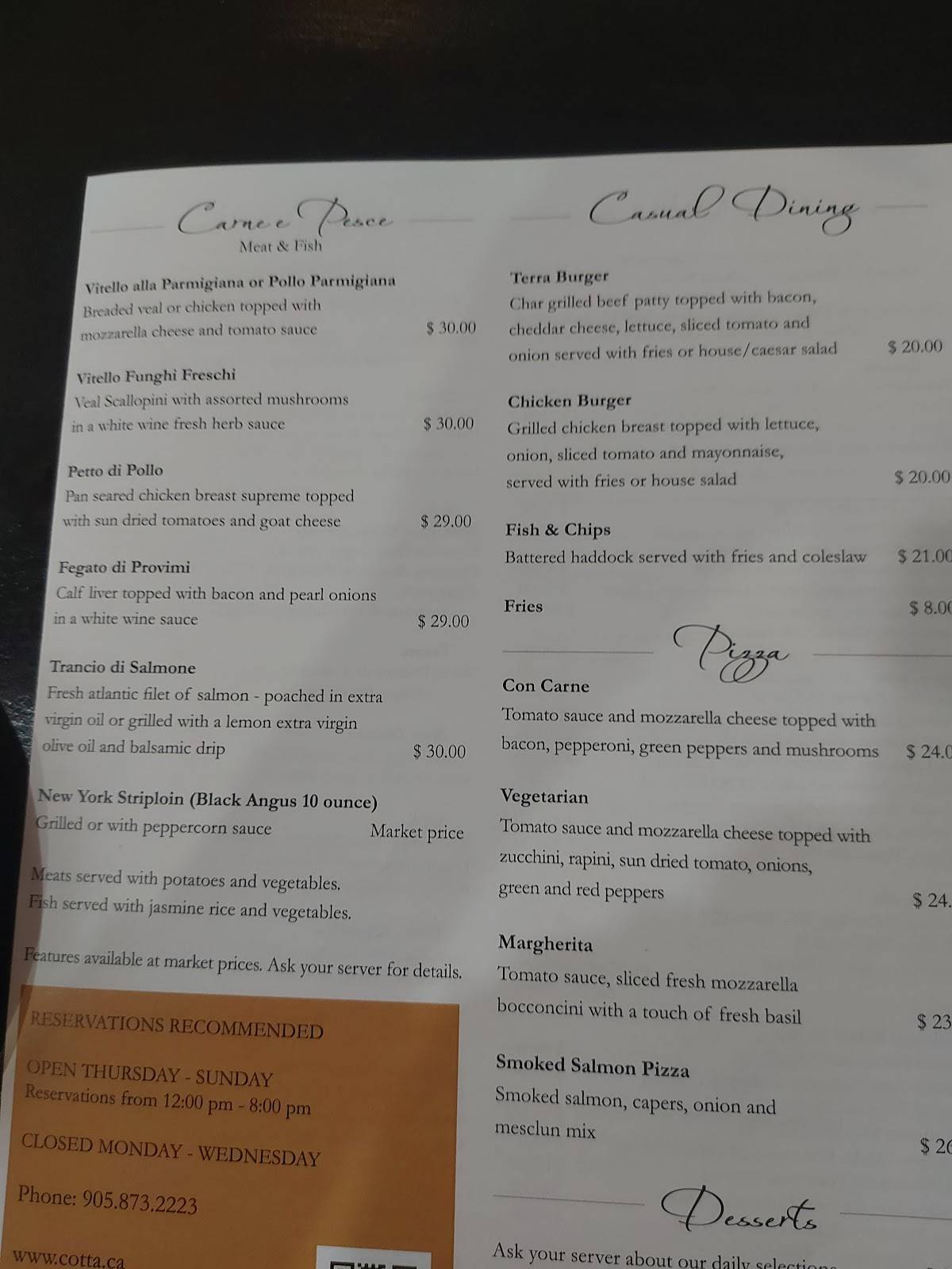Menu at Terra Cotta Inn pub & bar, Caledon