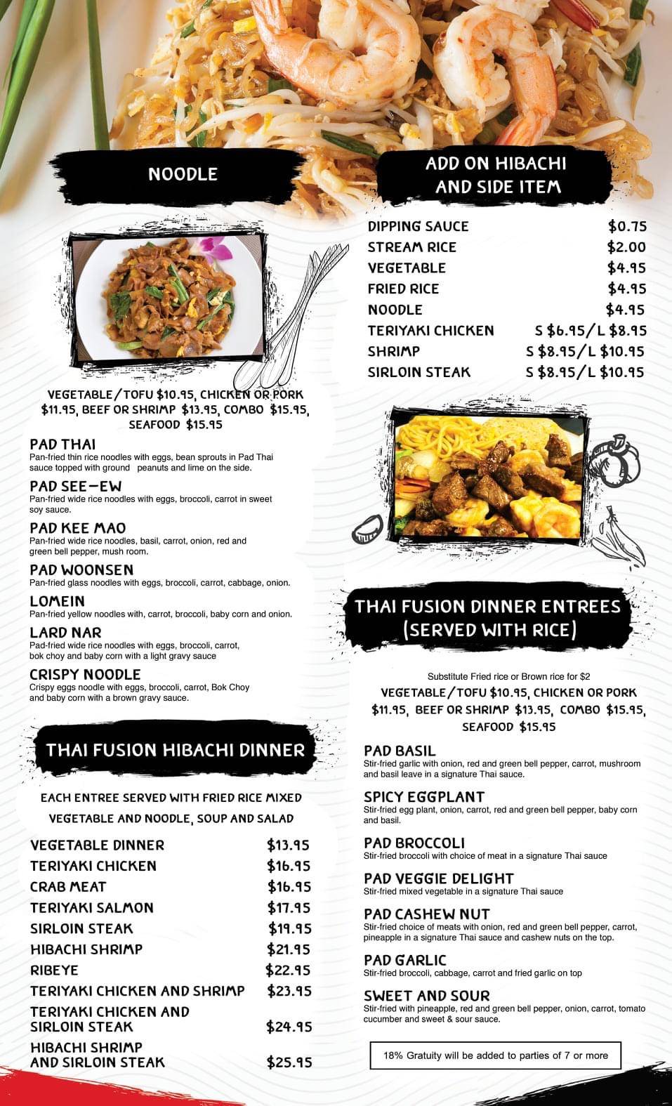 Menu at Thai Fusion restaurant, Mobile