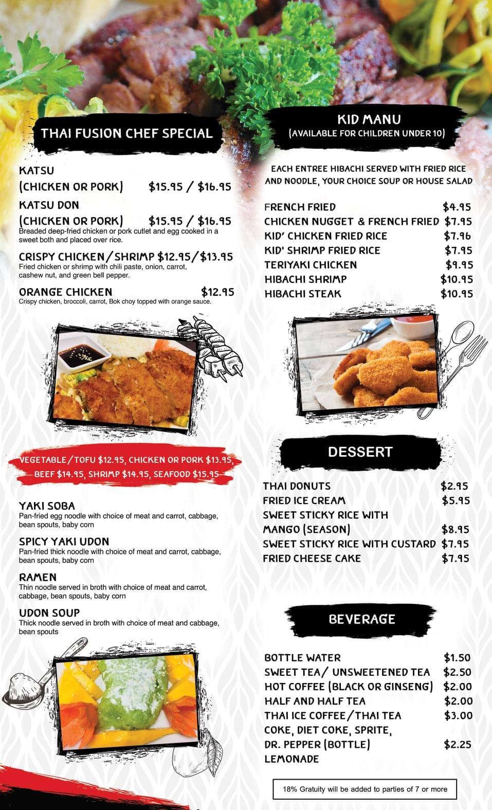 Menu at Thai Fusion restaurant, Mobile