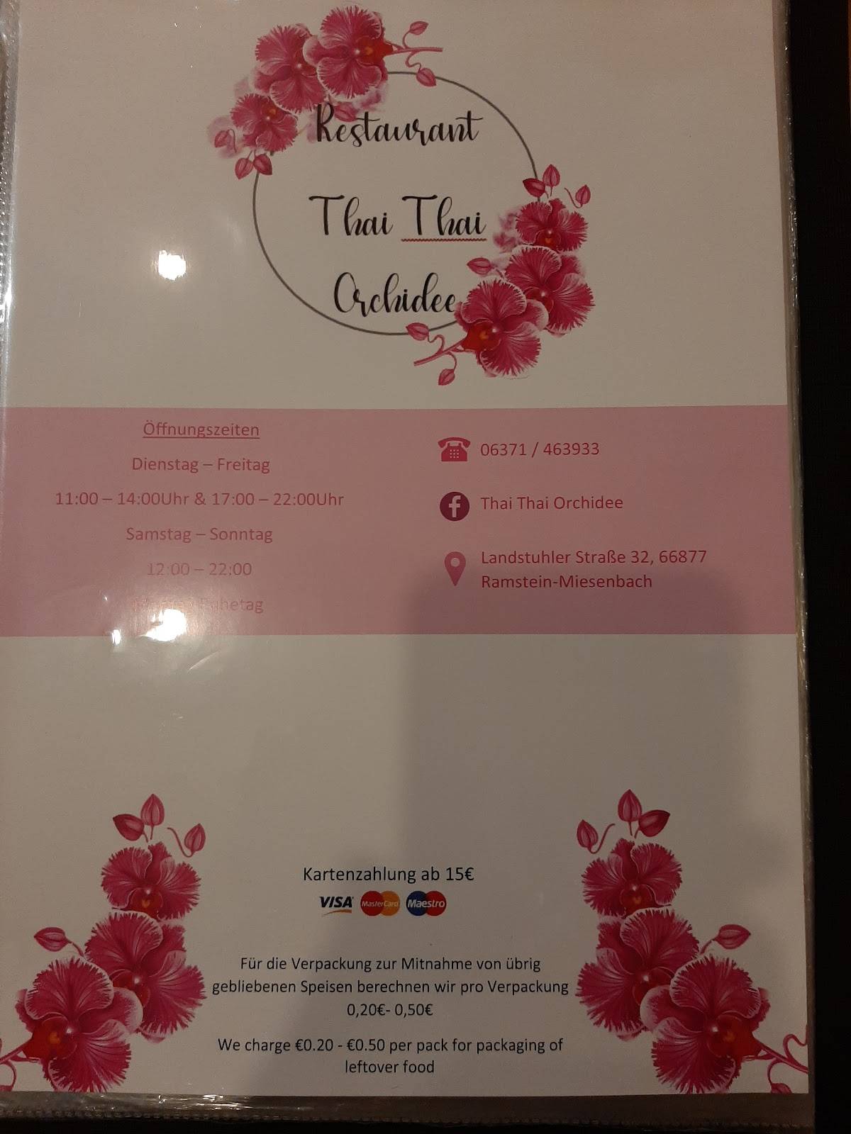 Menu at Thai Thai Orchidee restaurant, Ramstein-Miesenbach