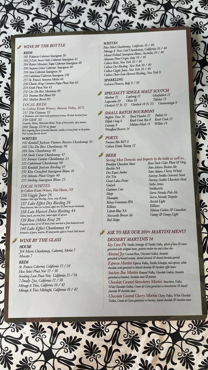 Menu at The Bay Street restaurant, Sodus Point