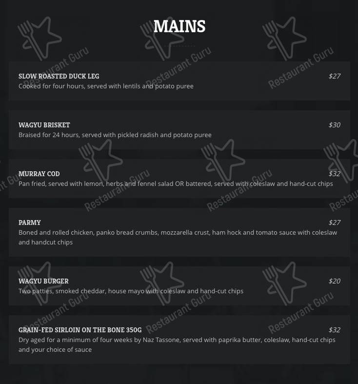 Menu at Black Stump Bistro restaurant, Mildura