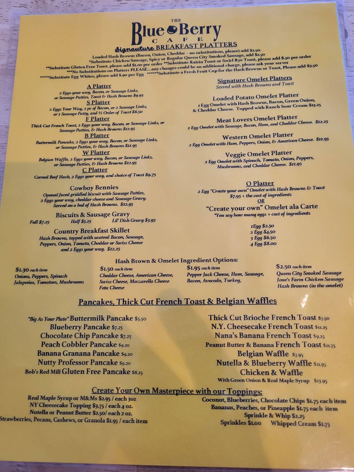 Menu at The Blue Berry Café Bellbrook desserts, Bellbrook