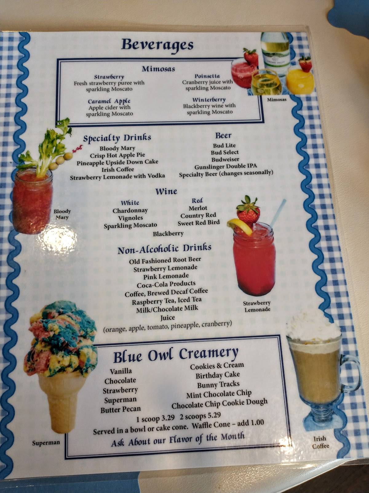 Menu at The Blue Owl Restaurant & Bakery, Kimmswick, 2nd St