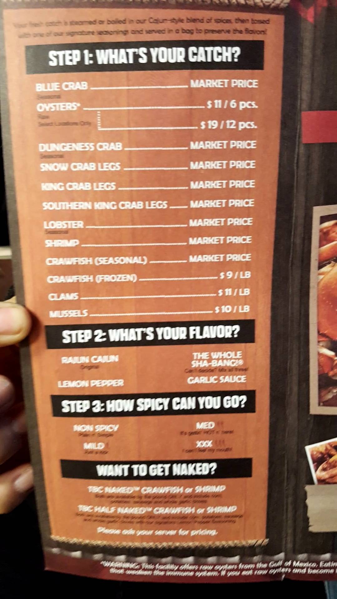Menu at The Boiling Crab restaurant, Las Vegas, S Decatur Blvd