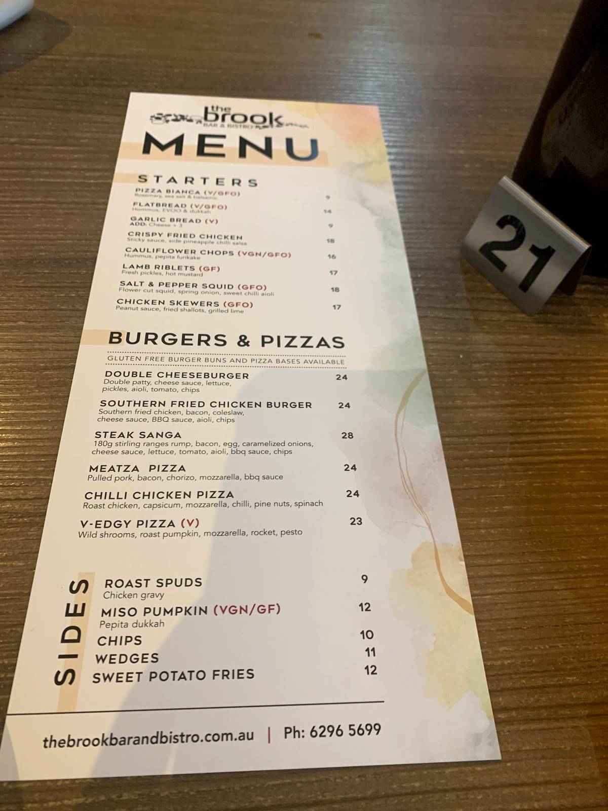 Menu at The Brook Bar & Bistro, Ellenbrook