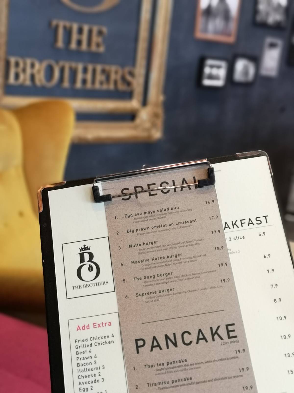Menu at The Brothers cafe, Haymarket