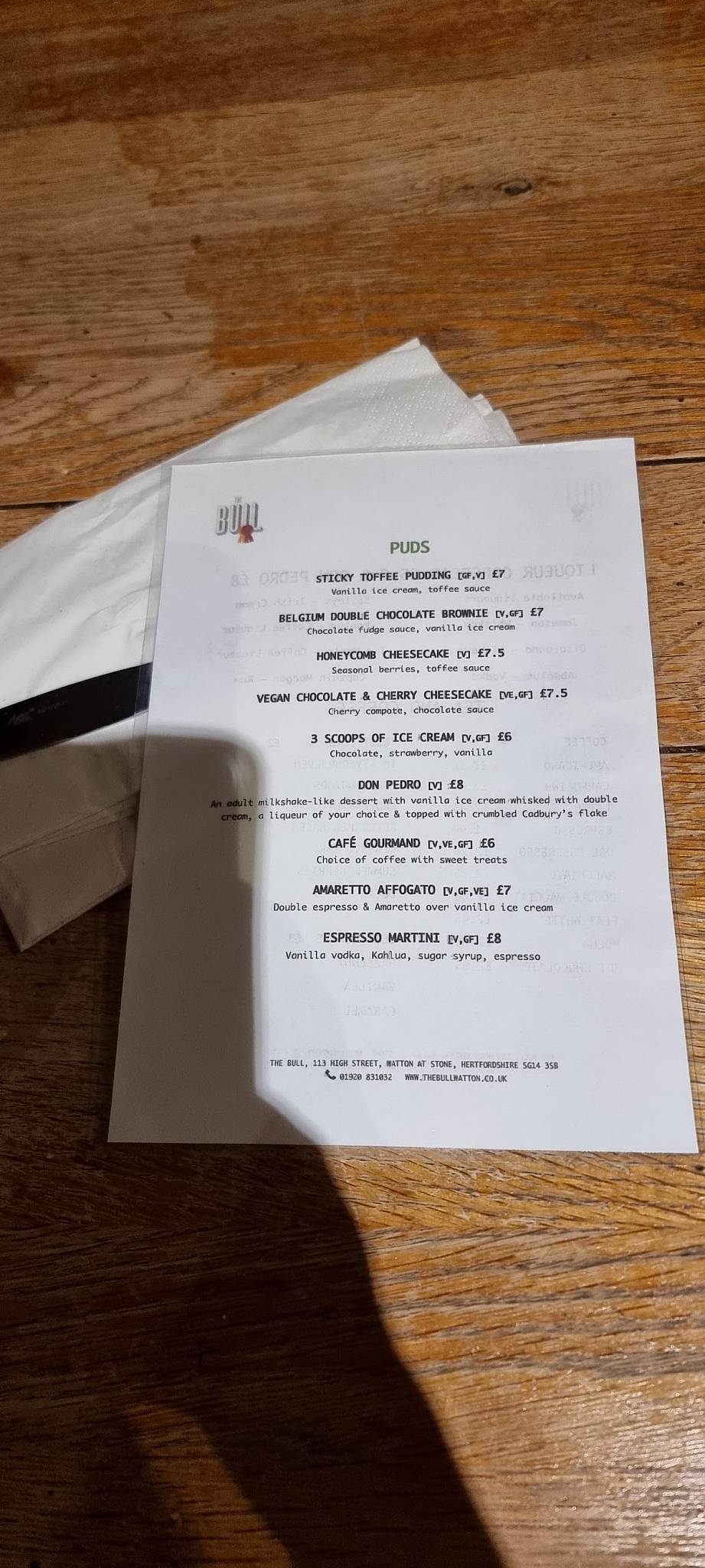 Menu at The Bull pub & bar, Watton at Stone