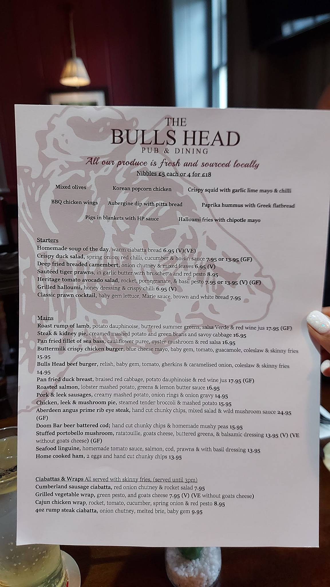 Menu at The Bull's Head pub & bar, Orpington