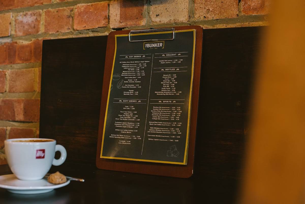 Menu at The Bunker Bar and Café, Christchurch
