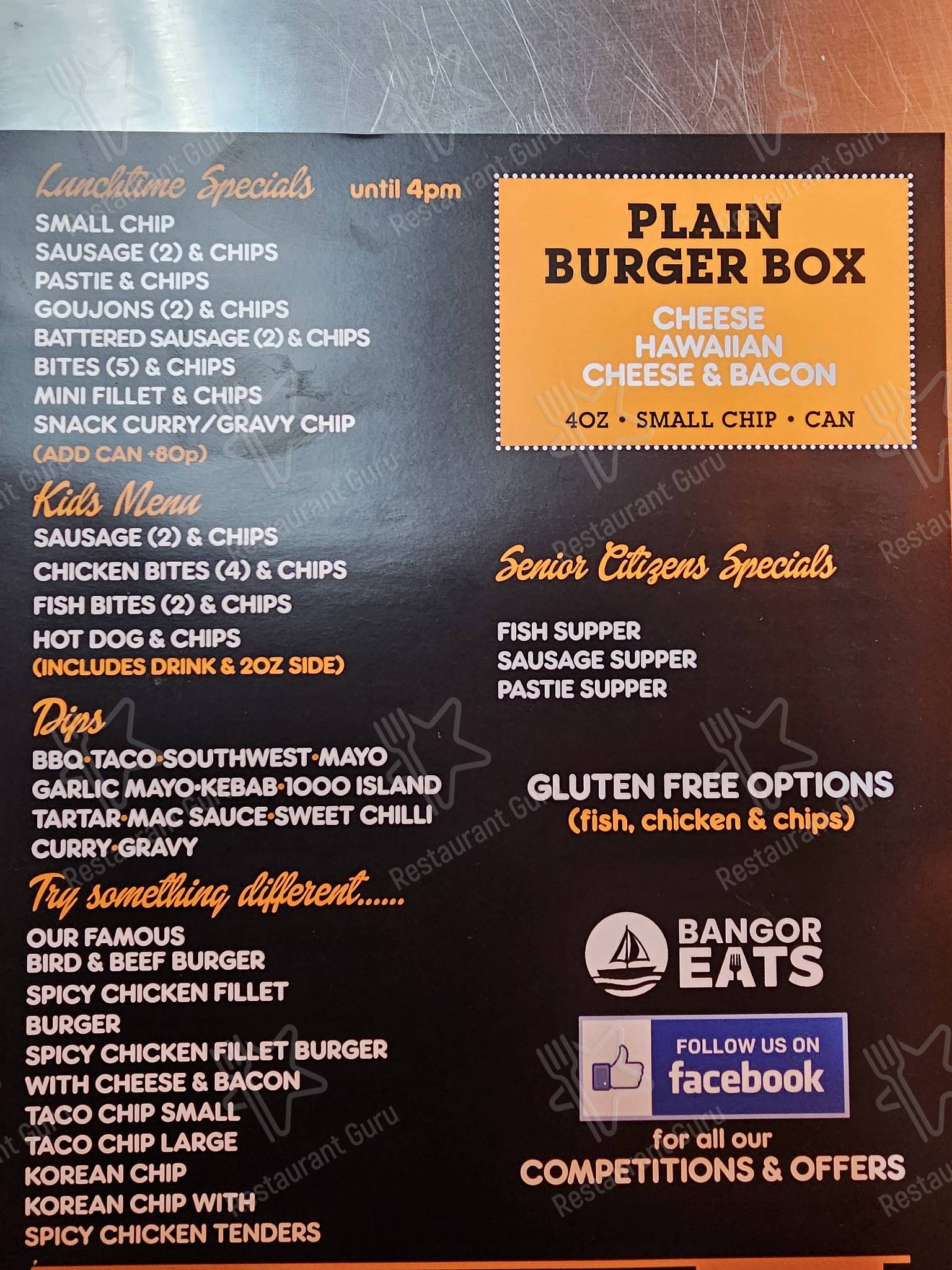 Menu at The Chip Stop restaurant, Bangor