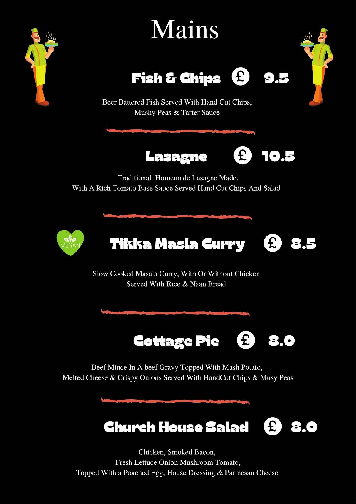 Menu at The Church House pub & bar, Sheffield