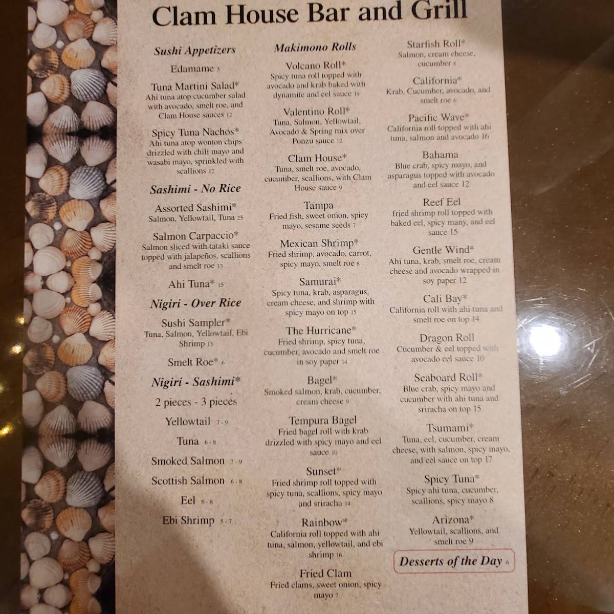 Menu at The Clam House Bar & Grill, Palmetto