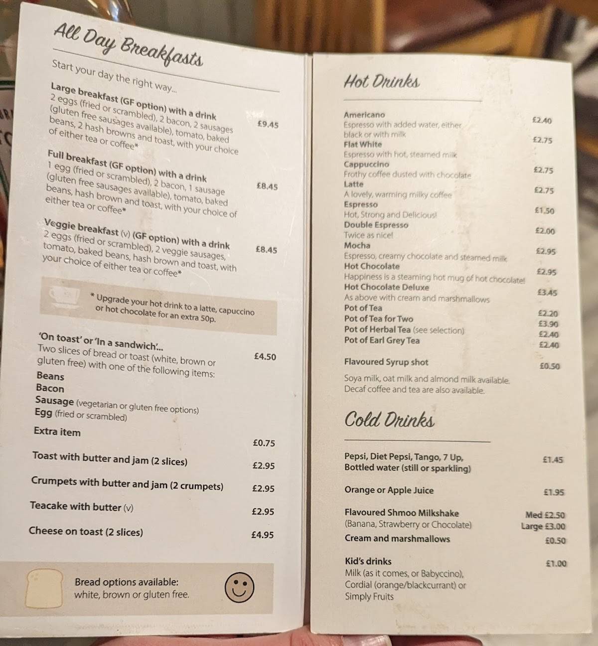 Menu at The Eatery cafe, Chester