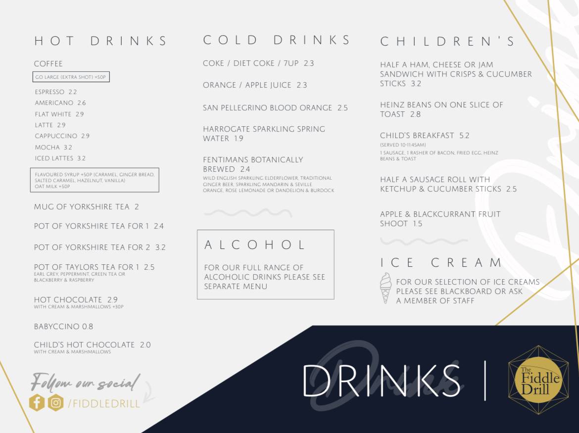 Menu at The Fiddle Drill cafe, Goodmanham