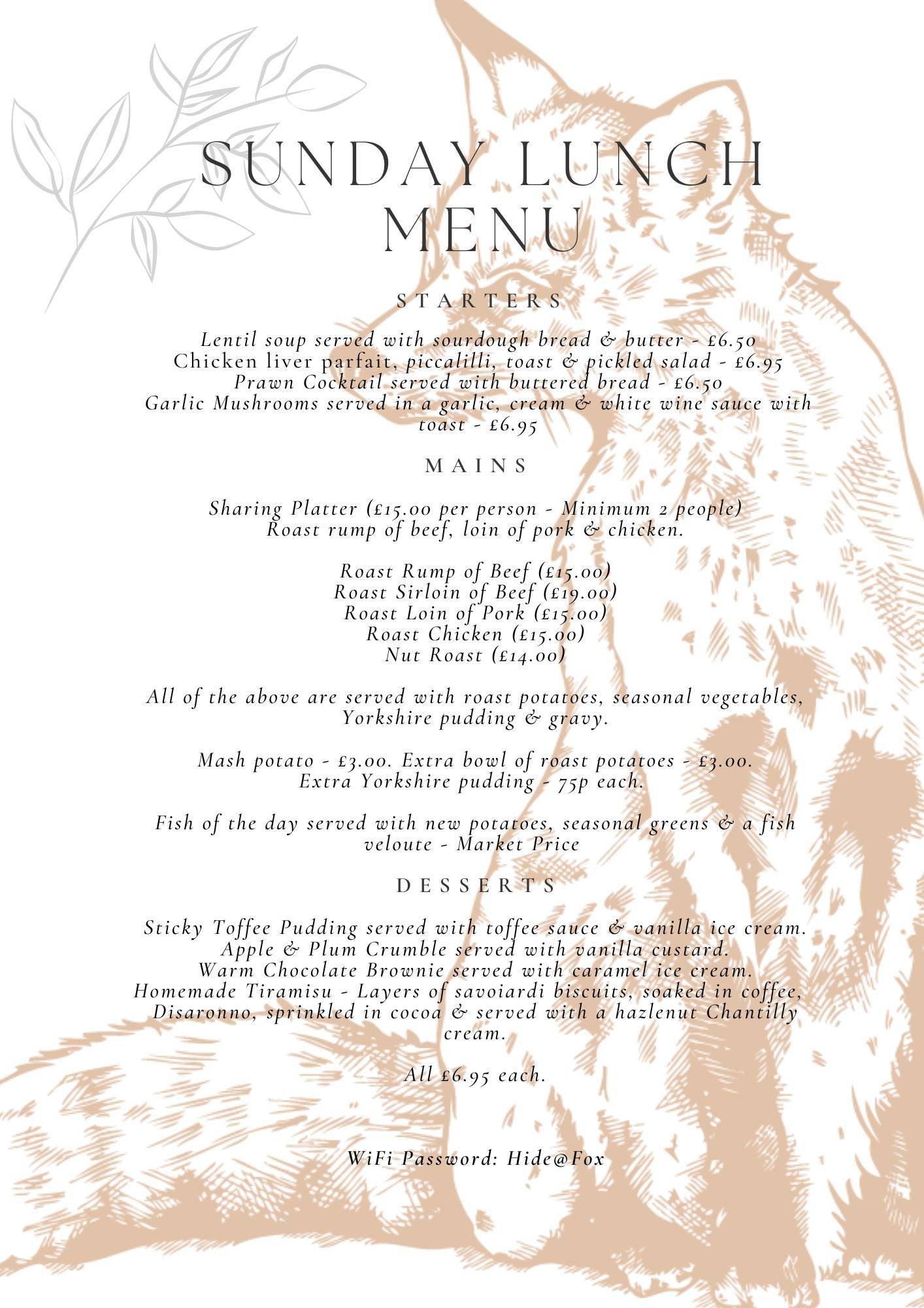 Menu at The Fox Hole pub & bar, Piercebridge