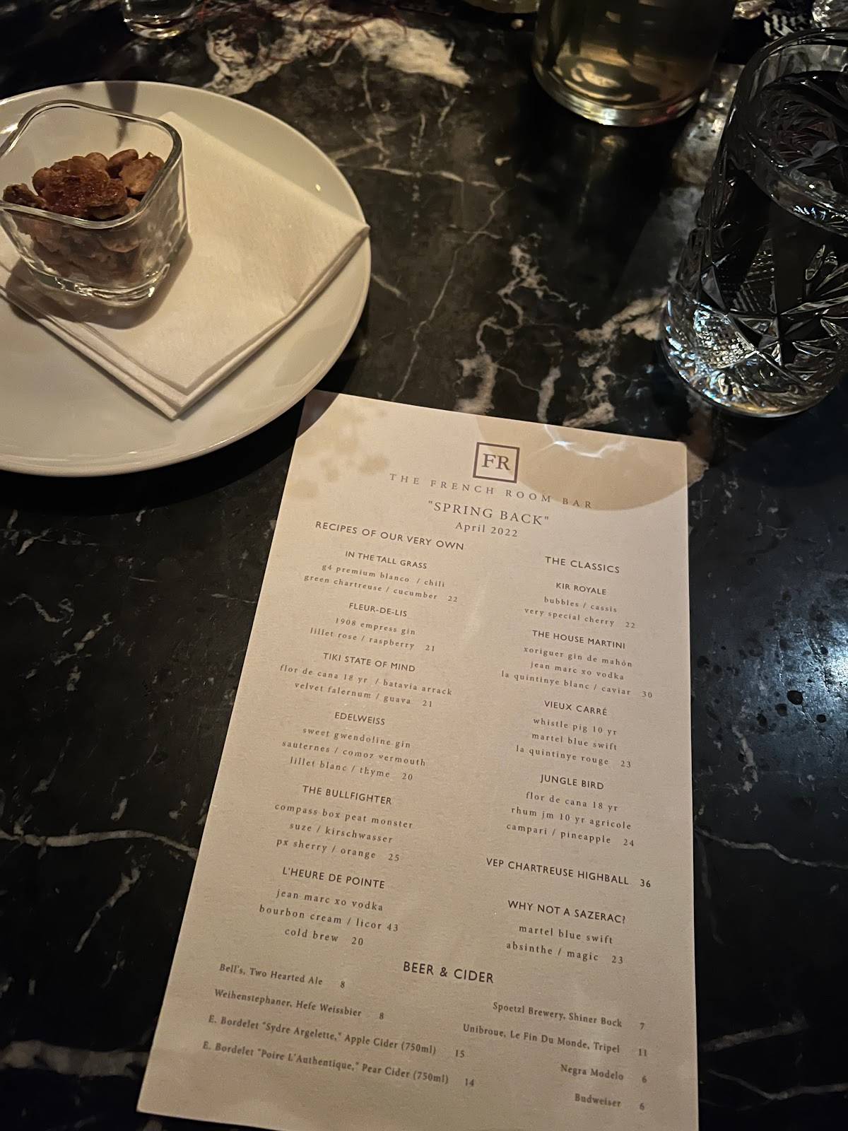 Menu at The French Room restaurant, Dallas, Commerce St