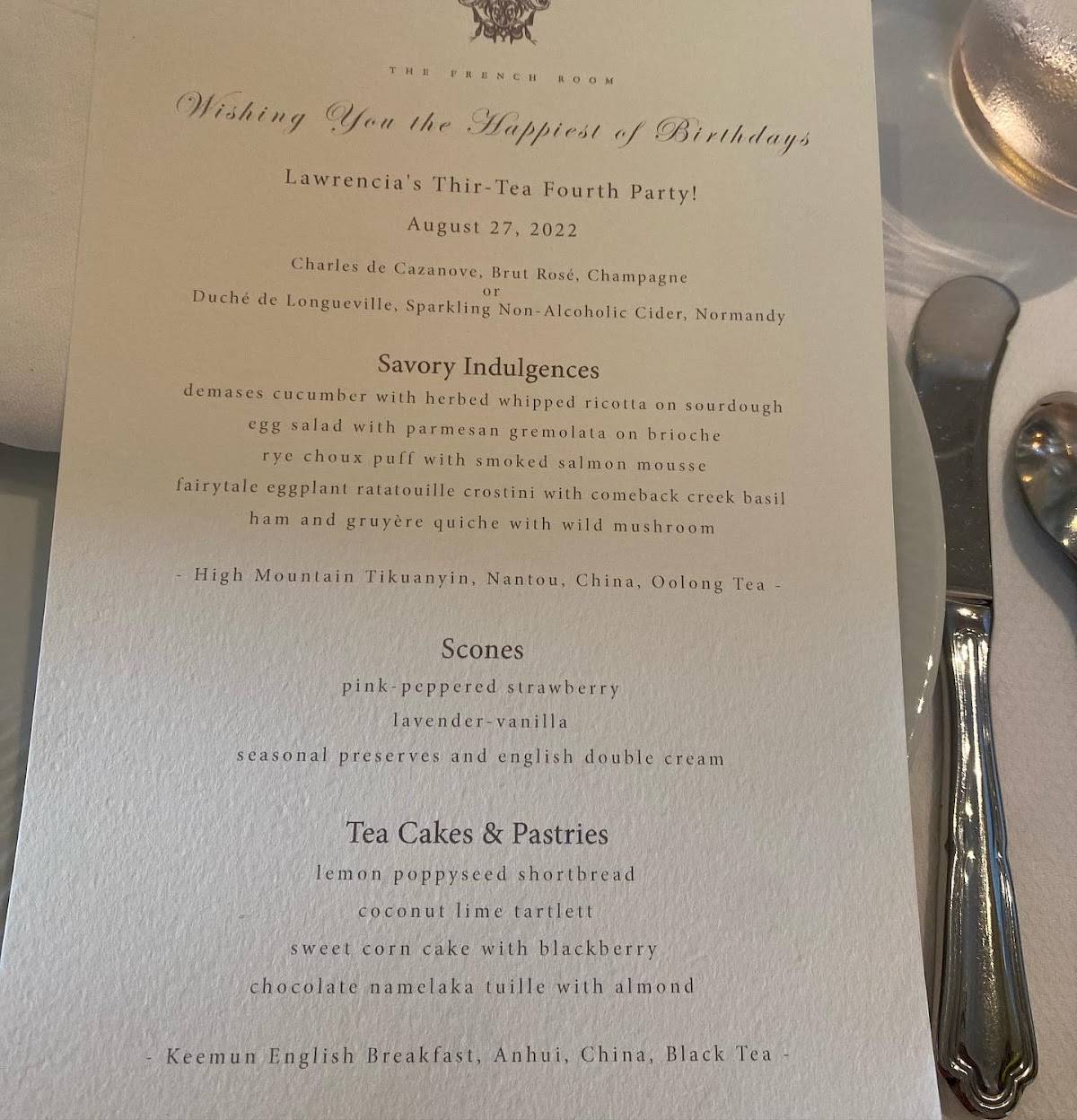 Menu at The French Room restaurant, Dallas, Commerce St